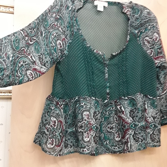 Band of Gypsies | Tops | Band Of Gypsies Dark Green Paisley Boho Mesh ...